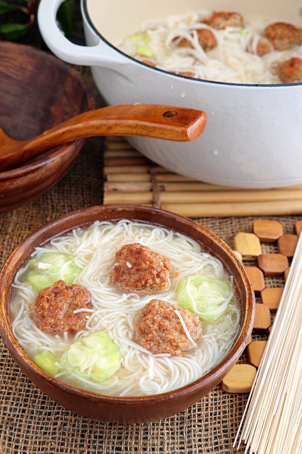 Almondigas Soup - Filipino Meatball-Noodle Soup - Foxy Folksy