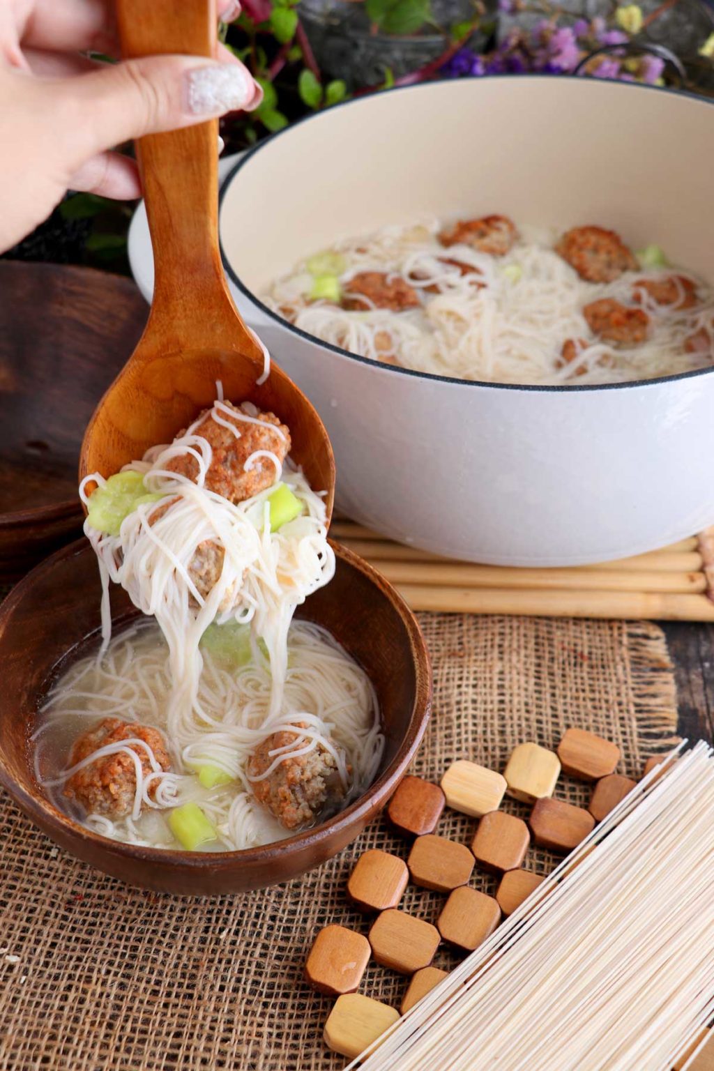 Almondigas Soup - Filipino Meatball-Noodle Soup - Foxy Folksy